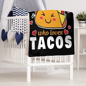 Soft Flannel Blanket Just Girl Loves Tacos Lightweight Plush Throw Air Conditioner Quilt for Women Men Couch Bed Sofa Decorative Blankets 80"x60" Large for Adults