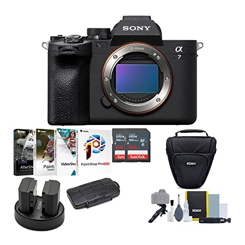 Sony Alpha 7 IV Full-Frame Mirrorless Interchangeable Lens Camera (Body Only) Bundle with Battery and Dual Charger (2-Pack), Holster Camera Case, Software Suite, Memory Card and Carry Case (7 Items)