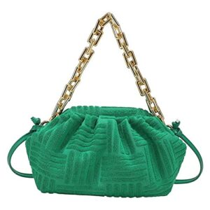 soft cotton shoulder bag for women metal chain clutch hobo evening handbags cross body color green