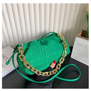 Soft Cotton Shoulder Bag for Women Metal Chain Clutch Hobo Evening Handbags Cross Body Color Green