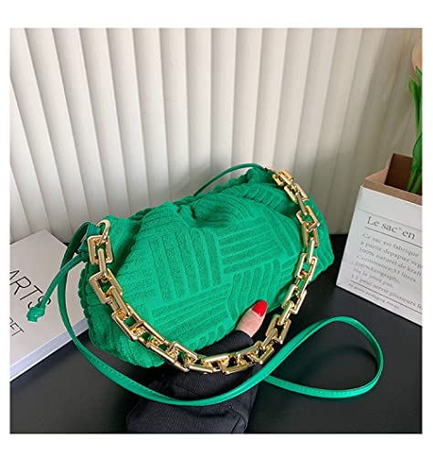 Soft Cotton Shoulder Bag for Women Metal Chain Clutch Hobo Evening Handbags Cross Body Color Green