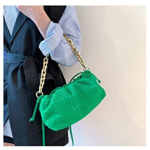 Soft Cotton Shoulder Bag for Women Metal Chain Clutch Hobo Evening Handbags Cross Body Color Green