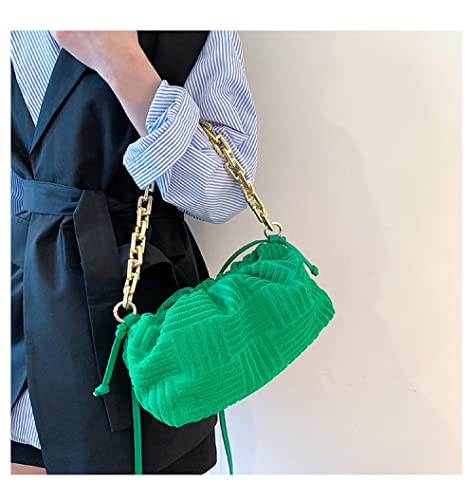 Soft Cotton Shoulder Bag for Women Metal Chain Clutch Hobo Evening Handbags Cross Body Color Green