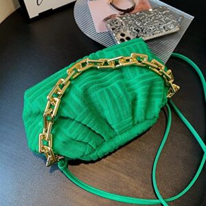 Soft Cotton Shoulder Bag for Women Metal Chain Clutch Hobo Evening Handbags Cross Body Color Green