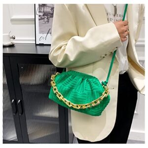 Soft Cotton Shoulder Bag for Women Metal Chain Clutch Hobo Evening Handbags Cross Body Color Green