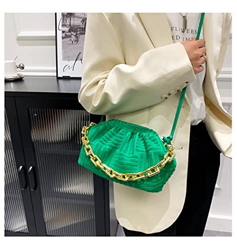 Soft Cotton Shoulder Bag for Women Metal Chain Clutch Hobo Evening Handbags Cross Body Color Green