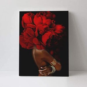 African American Wall Art, Women Empowering Art, Rose Women Wall Paintings Modern Artwork Stretched and Framed Poster For Bathroom Office Living Room Wall Decor, Floral Head Woman Print 12x16in