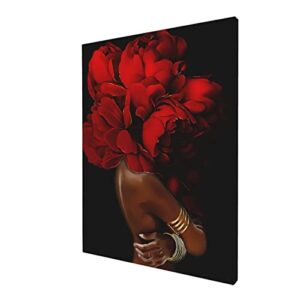 African American Wall Art, Women Empowering Art, Rose Women Wall Paintings Modern Artwork Stretched and Framed Poster For Bathroom Office Living Room Wall Decor, Floral Head Woman Print 12x16in