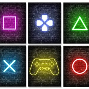 Printed Neon Gaming Posters Set of 6 (8”X10”), Boys Room Decorations for Bedroom, Game Room Decor, Video Game Art Gift, Video Game Print, Video Game Poster, No Frames