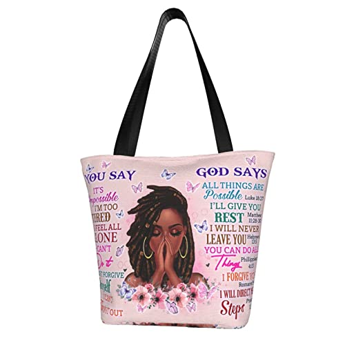 wutkefw African American Tote Bag Shoulder Handbag Black Queen Girl Casual Shoulder Bag For Work Travel Business Beach Shopping School Gift Bag With Zipper