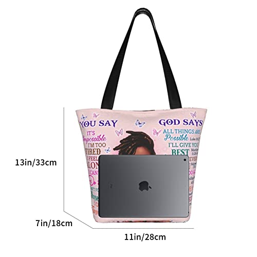 wutkefw African American Tote Bag Shoulder Handbag Black Queen Girl Casual Shoulder Bag For Work Travel Business Beach Shopping School Gift Bag With Zipper