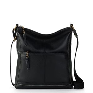 the sak womens iris crossbody in leather casual purse with adjustable strap zipper pockets, black, one size us