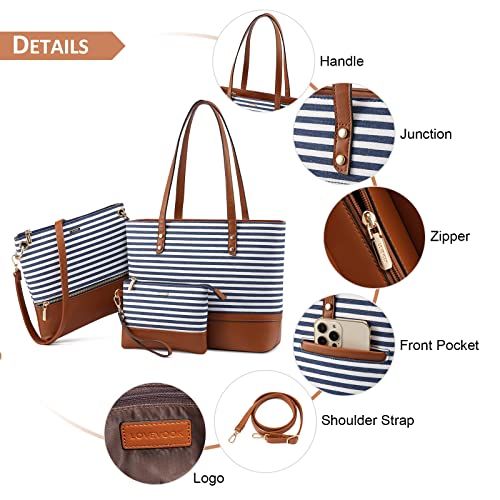 LOVEVOOK Womens Purses Satchel Handbags Shoulder Hobo Tote Bag Top Handle Crossbody 3pcs Purse Set Stripes Style