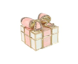 mini enamel rhinestones bow-knot jewelry box bow-knot hinged trinket box bow bling trinket box miniature figurine ring box for women girls wedding birthday gift christmas (pink)