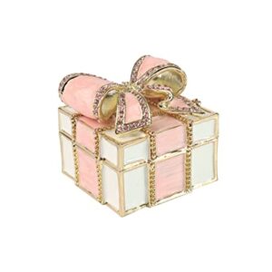 Mini Enamel Rhinestones Bow-knot Jewelry Box Bow-knot Hinged Trinket Box Bow Bling Trinket Box Miniature Figurine Ring Box for Women Girls Wedding Birthday Gift Christmas (Pink)