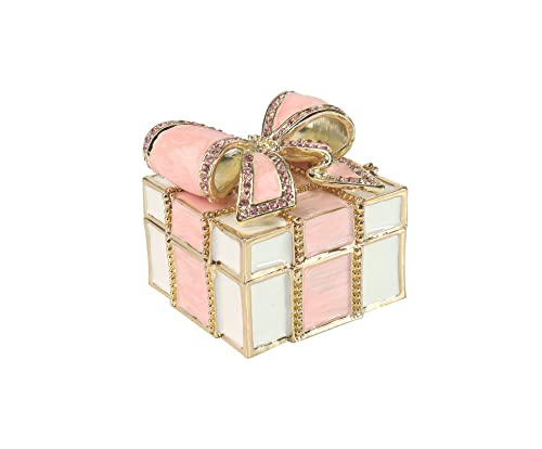 Mini Enamel Rhinestones Bow-knot Jewelry Box Bow-knot Hinged Trinket Box Bow Bling Trinket Box Miniature Figurine Ring Box for Women Girls Wedding Birthday Gift Christmas (Pink)