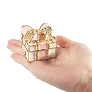 Mini Enamel Rhinestones Bow-knot Jewelry Box Bow-knot Hinged Trinket Box Bow Bling Trinket Box Miniature Figurine Ring Box for Women Girls Wedding Birthday Gift Christmas (Pink)