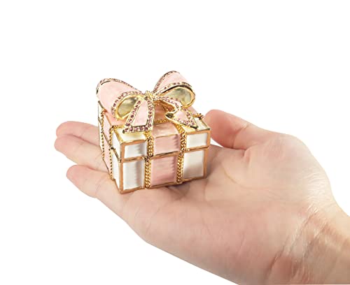 Mini Enamel Rhinestones Bow-knot Jewelry Box Bow-knot Hinged Trinket Box Bow Bling Trinket Box Miniature Figurine Ring Box for Women Girls Wedding Birthday Gift Christmas (Pink)