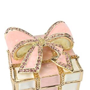 Mini Enamel Rhinestones Bow-knot Jewelry Box Bow-knot Hinged Trinket Box Bow Bling Trinket Box Miniature Figurine Ring Box for Women Girls Wedding Birthday Gift Christmas (Pink)