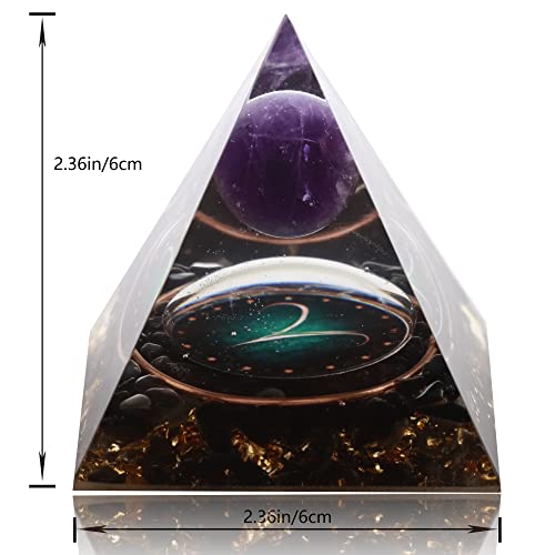 12 Zodiac Orgone Crystal Pyramid, Natural Amethyst with Obsidian,Healing Crystals Pyramid for Protection Chakra, Unique Constellation Pyramid for Positive Energy, Healing Money Health(Aries)