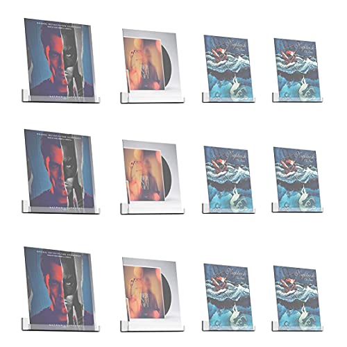 Dingelex 12 Pack Acrylic Vinyl Records Albums Holder Display Rack, Acrylic Wall Mount LP Vinyl Record Shelves with Free Screws and Screwdriver, Small Wall Ledge Storage Shelves