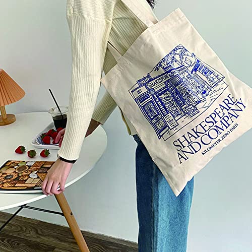 ORMG Canvas Shoulder Hand Bag Tote Bag Paris Bookstore Tote Shoulder Bag Casual Bag Soft Foldaway Travel Bag for Women Girl Student (One Size, Shakespeare)