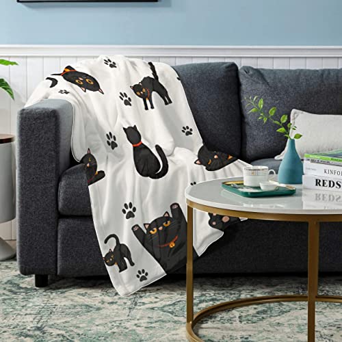 Flannel Fleece Bed Blanket Cute Black Cat Paws Throw Blanket Lightweight Cozy for Bedroom All Season Sofa Decor Gift 40x30 inch for Pets