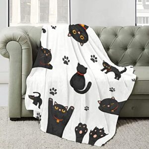 Flannel Fleece Bed Blanket Cute Black Cat Paws Throw Blanket Lightweight Cozy for Bedroom All Season Sofa Decor Gift 40x30 inch for Pets