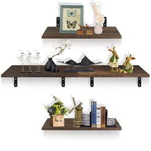 bvoplme floating wood shelves wall mounted set of 4, natural rustic wood picture ledge plant shelf wall bookshelf shelfs storage shelves book shelf for bathroom kitchen bedroom living room decor