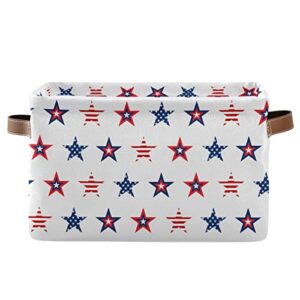 american stars storage basket, 4 of july large storage bin fabric collapsible organizer bag with handles 15x11x9.5 inch