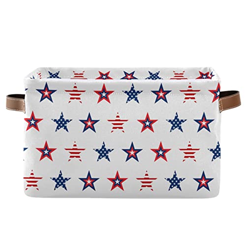 American Stars Storage Basket, 4 of July Large Storage Bin Fabric Collapsible Organizer Bag with Handles 15x11x9.5 inch