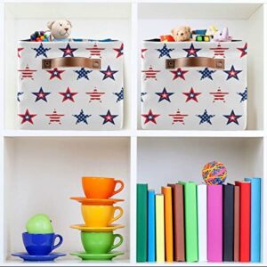 American Stars Storage Basket, 4 of July Large Storage Bin Fabric Collapsible Organizer Bag with Handles 15x11x9.5 inch