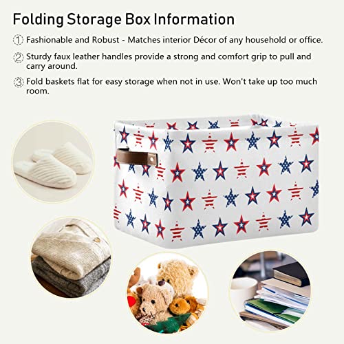 American Stars Storage Basket, 4 of July Large Storage Bin Fabric Collapsible Organizer Bag with Handles 15x11x9.5 inch