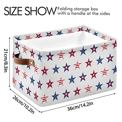 American Stars Storage Basket, 4 of July Large Storage Bin Fabric Collapsible Organizer Bag with Handles 15x11x9.5 inch