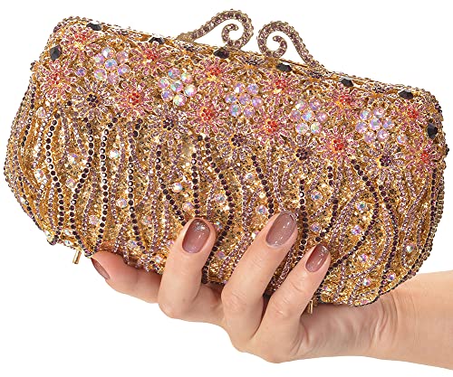 MOSSMON Flower Crystal Evening Clutch Bag Elegant Bride Wedding Party Purse for Women