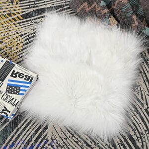 molain 25 cm small rugs fluffy faux fur chair pad cover rug fuzzy cushion photography props background nail mat carpet christmas party decorative home living room sofa bedroom floor (white square)