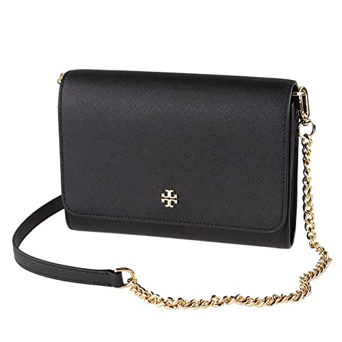 Tory Burch 82328 Black with Gold Hardware New Emerson Chain Wallet Black Leather Cross Body Bag