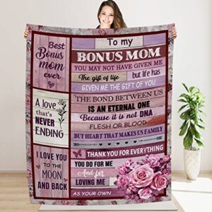 nvdoxsa bonus mom blanket gift, stepmom blanket from stepdaughter stepson, step mom throw blanket 50″x60″ gifts for bonus mom birthday christmas thanksgiving day