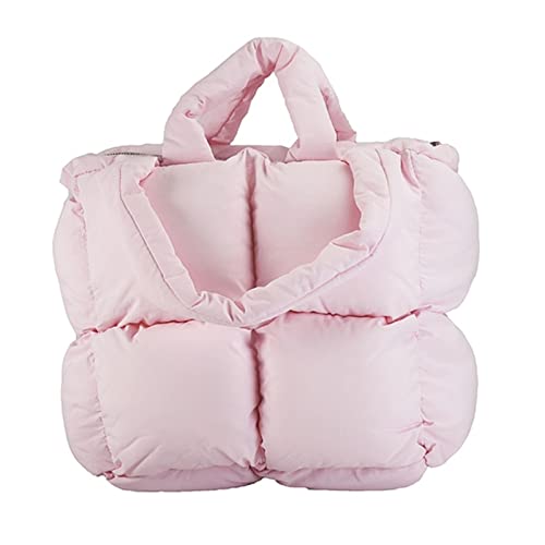 Eillys Women Padded Shoulder Bag Luxury Check Puffer Tote Bag Soft Pillow Handbag Quilted Puffy High Capacity Underarm (Za-Pink (Basic Edition))