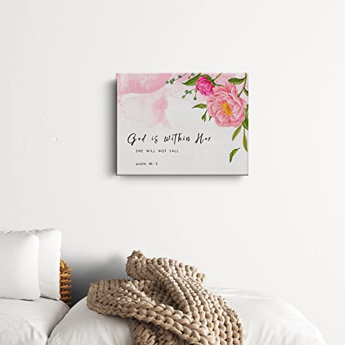 Bible Verse Canvas Print Decor God is Within Psalm 46:5 Wall Painting Flowers Posters Artwork Home Office Living Room Decoration 12”X15” (Framed)