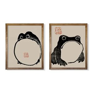 japanese frog wall art decor – japanese matsumoto hoji poster print – vintage japandi pictures set – japan decor – wabi sabi – cute funny animal poster for bathroom decor – kids room decor – gifts