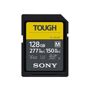 sony tough-m series sdxc uhs-ii card 128gb, v60, cl10, u3, max r277mb/s, w150mb/s (sf-m128t/t1)