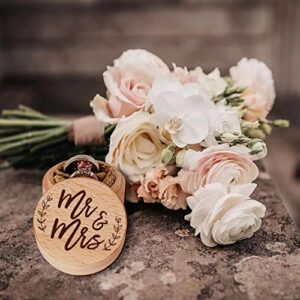 Mr and Mrs Engraved Rustic Vintage Wood Engagement Jewelry Storage Ring Box, Wooden Ring Holder for Girlfriend Wife fiancee Couple Lover Wedding Anniversary Ceremony Valentines Day Gift