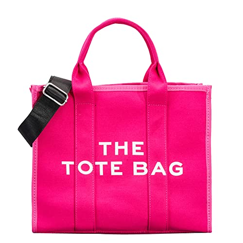 YUESUO Canvas Tote Bag for Women Handbag, Casual Crossbody Tote Bag, Travel Tote Purse, Large Capacity School Shoulder Bag (Hot Pink)