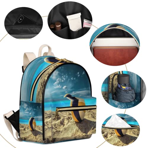 Volleyball Beach Mini Backpack Purse for Women, Sports Volleyball Leather Small Backpack Casual Travel Daypacks Shoulder Bag for Girls Teen