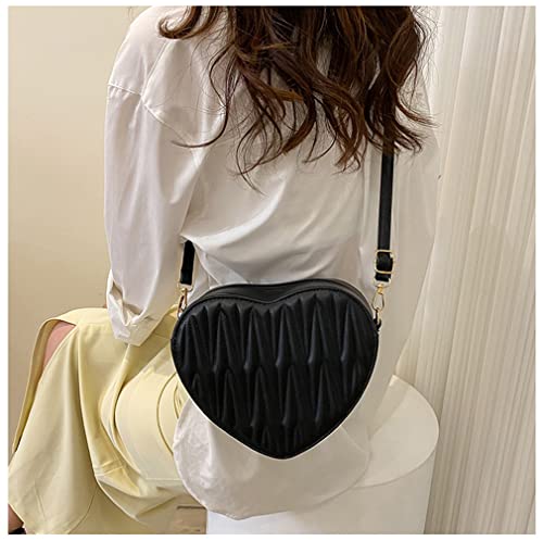 Fashion Heart Quilted Purses Shoulder Crossbody Handbags Evening Clutch Cellphone Wallet Purse for women (black)