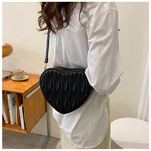 Fashion Heart Quilted Purses Shoulder Crossbody Handbags Evening Clutch Cellphone Wallet Purse for women (black)