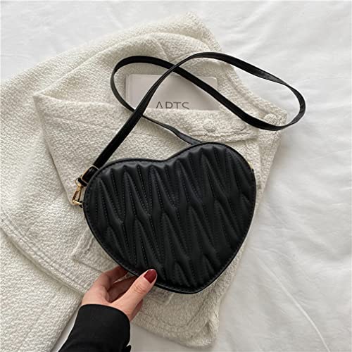 Fashion Heart Quilted Purses Shoulder Crossbody Handbags Evening Clutch Cellphone Wallet Purse for women (black)