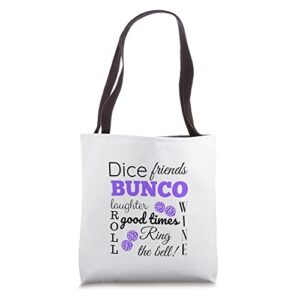 bunco dice good times word cloud prize tote bag