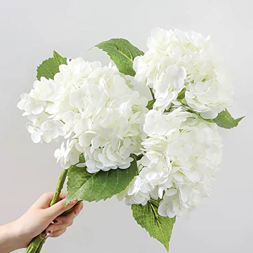 ZooeyRoose 3 Pcs White Royal Artificial Hydrangea 21" Large Real Touch Hydrangeas Heads with Stems Natural Lifelike Artificial Flower for Wedding Centerpieces Bouquet Home DIY Floral Decor